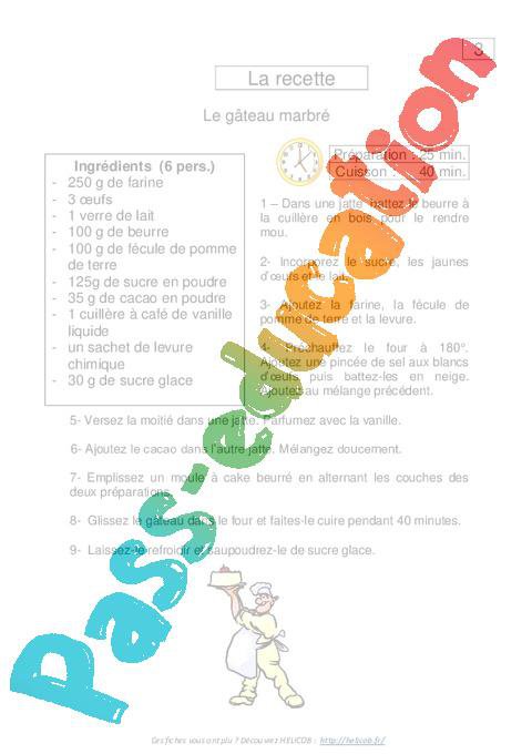 La recette – Lecture de documents – Ce1 – Français – Cycle 2 – PDF à ...