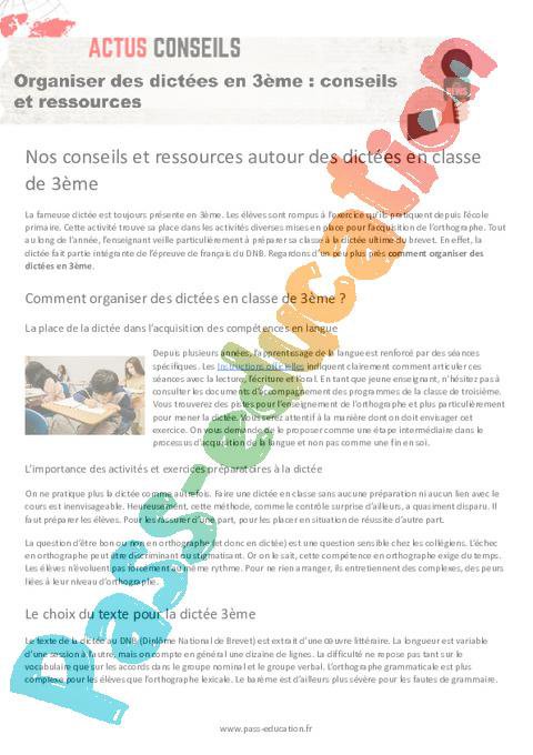 Organiser des dictées en 3ème : conseils et ressources par Pass ...