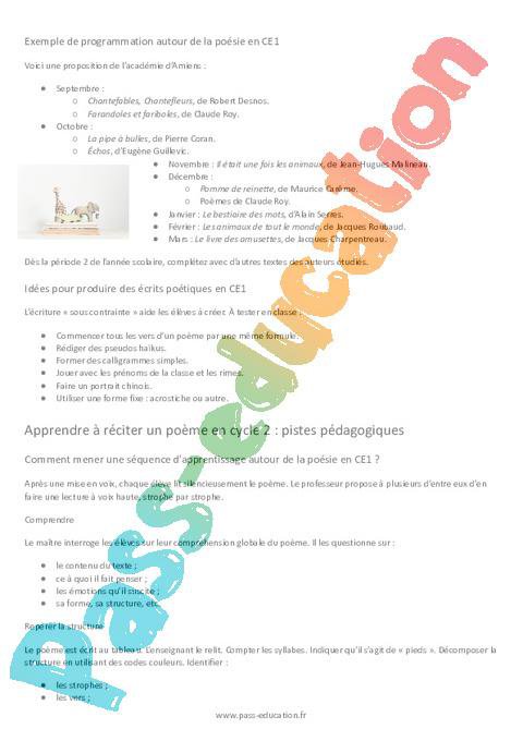 Poésie CE1 : sélection et pratiques pour les enseignants par Pass ...