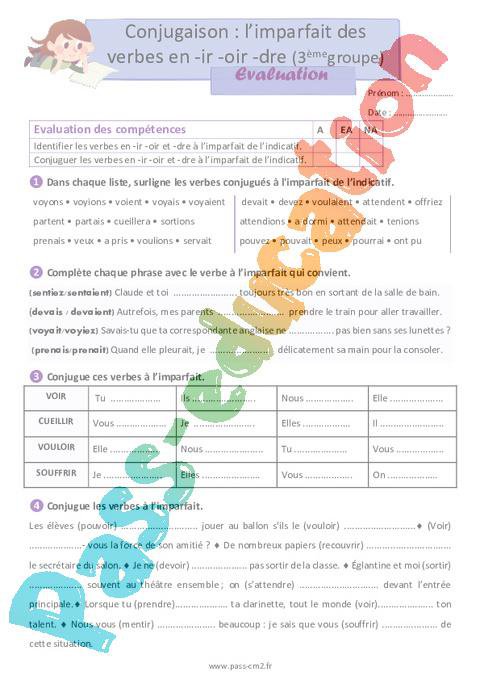 Imparfait des verbes en –ir, -oir et -dre (3e groupe) – CM2 ...