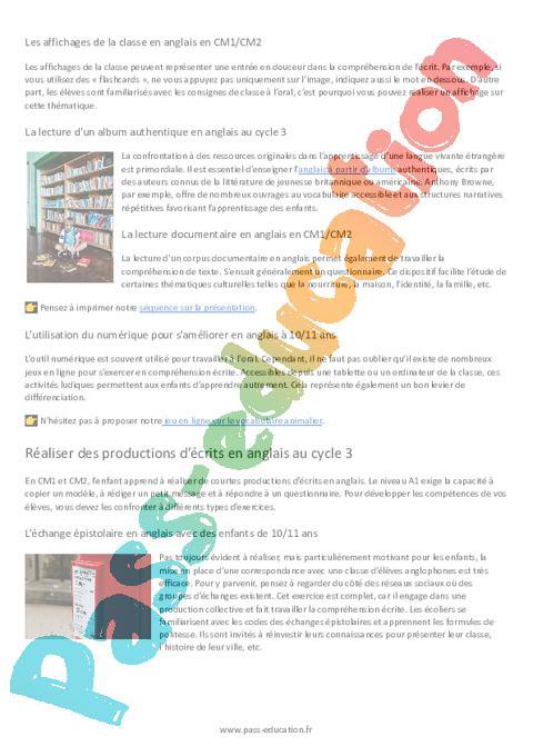 Enseigner l’anglais en cycle 3 : de l’oral à l’écrit par Pass-education.fr - jenseigne.fr