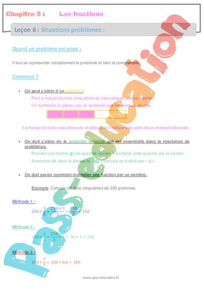 Situations problèmes – 6ème – Cours – Les fractions – PDF à imprimer ...