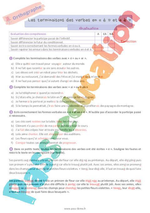 La terminaison des verbes en [é] et [è] – Evaluation d’orthographe pour ...