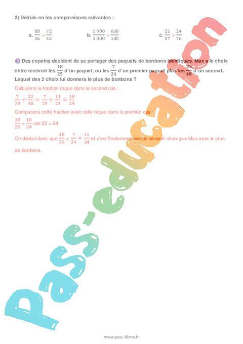 Ajouter et comparer des fractions (2) – Évaluation de 6ème – PDF à ...