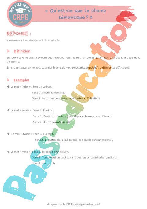 Qu’est-ce que le champ sémantique ? – crpe 2025 – pdf à imprimer par ...