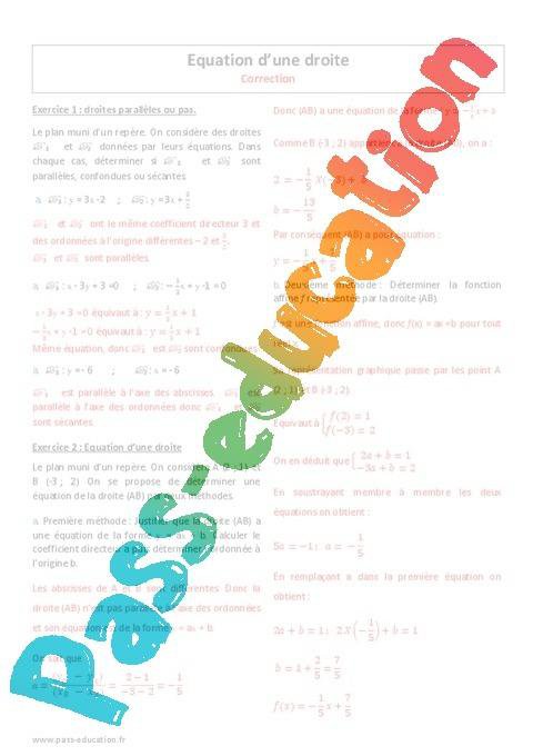 Equation d’une droite – 2nde – Exercices corrigés – PDF gratuit à ...