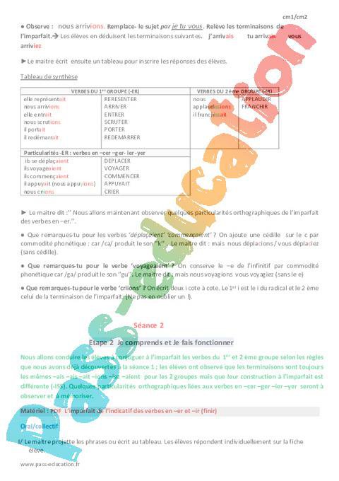 Imparfait de l’indicatif des verbes en –er et –ir – Cm2 – Fiche de ...