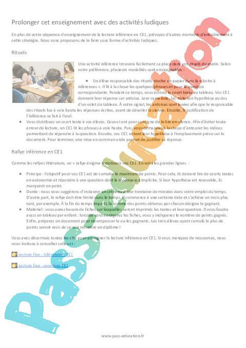 La lecture inférence en CE1 : mise en place conseillée par Pass ...