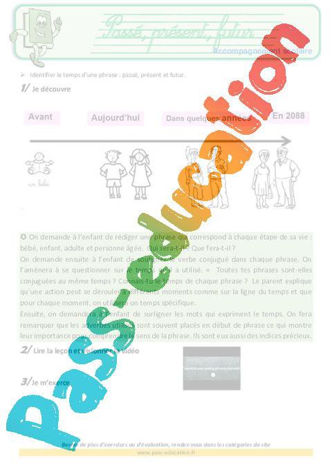 Passé, présent et futur – Cm1 – Soutien scolaire – Aide aux devoirs – PDF à imprimer par Pass ...