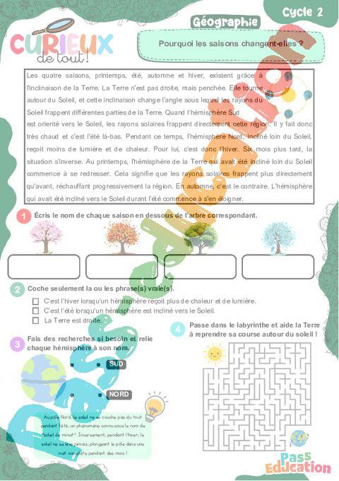 Pourquoi les saisons changent-elles ? – Ce1 – Ce2 – Curieux de tout – Cycle 2 – PDF à imprimer ...