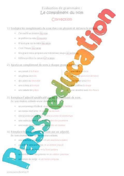 Complément du nom – Cm1 – Bilan – PDF à imprimer par Pass-education.fr ...