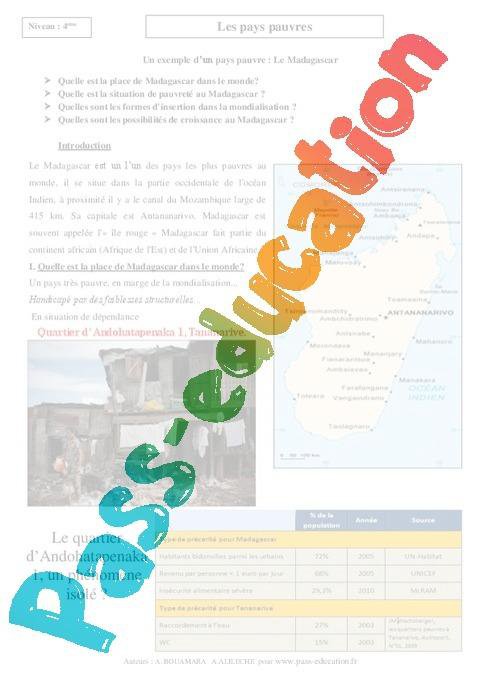 Pays pauvres – Etude de cas – 4ème – Géographie – Cycle 4 – PDF à ...