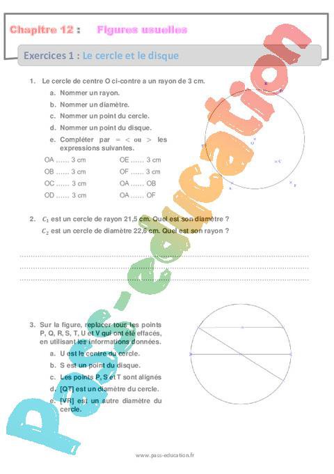 Le cercle et le disque – 6ème – Révisions – Exercices avec correction ...
