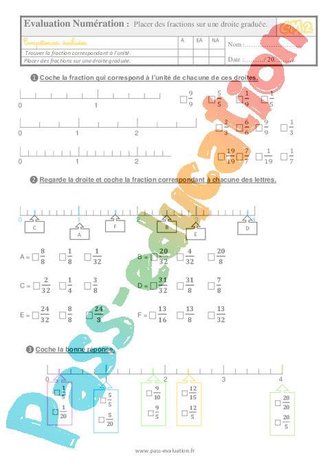 Placer des fractions sur une droite graduée au Cm2 – Evaluation: QCM ...