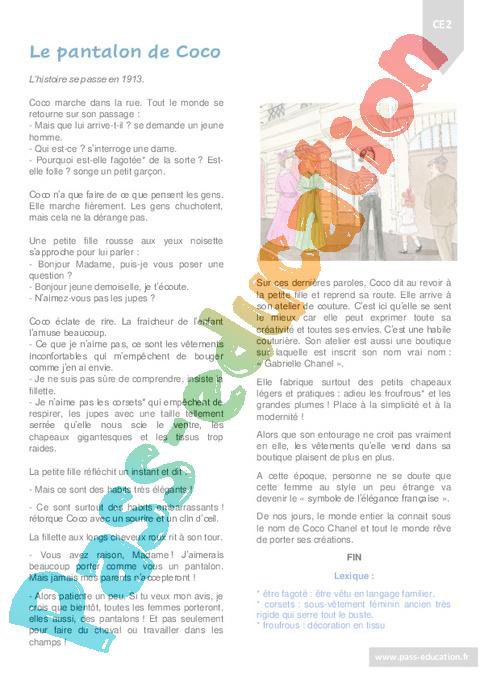 Le pantalon de Coco – Ce2 – Récit – Lecture – PDF à imprimer par Pass-education.fr - jenseigne.fr