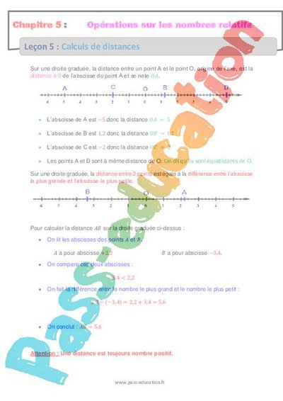 Calculs de distances – 5ème – Les nombres relatifs – Séquence complète ...