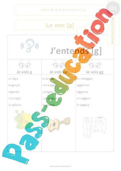 J’entends, je lis et j’écris le son [g] – CE1 – Leçon – PDF gratuit à ...