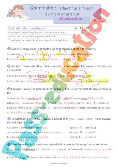L’adjectif qualificatif : épithète et attribut au Cm2 – Evaluation avec ...