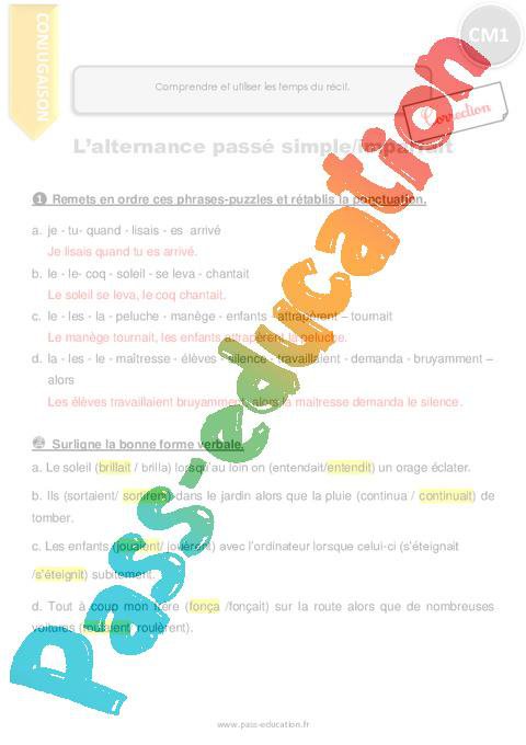 Comprendre et utiliser les temps du récit. – CM1 – Exercices avec ...
