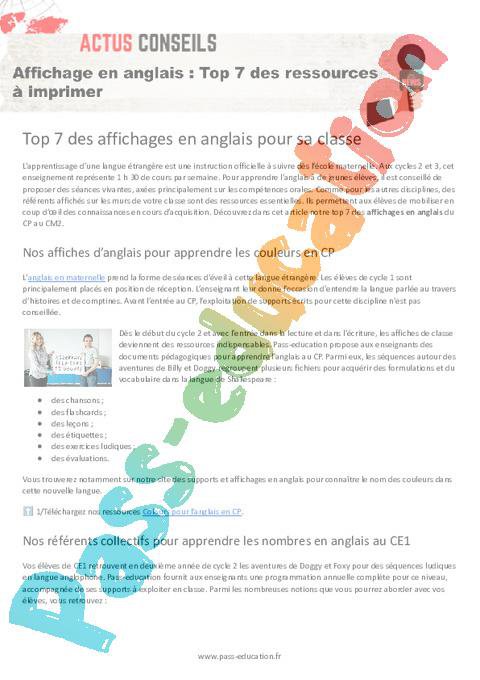 Affichage en anglais : Top 7 des ressources à imprimer par Pass ...