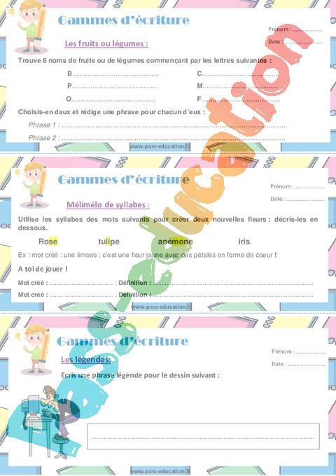 Gammes d’écriture – série 1 – Ce1 – Ce2 – Rédaction – Production d ...