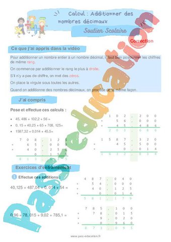 Additionner des nombres décimaux – CM2 – Soutien scolaire pour les ...