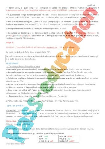 Imparfait de l’indicatif des verbes en –er et –ir – Cm2 – Séquence ...