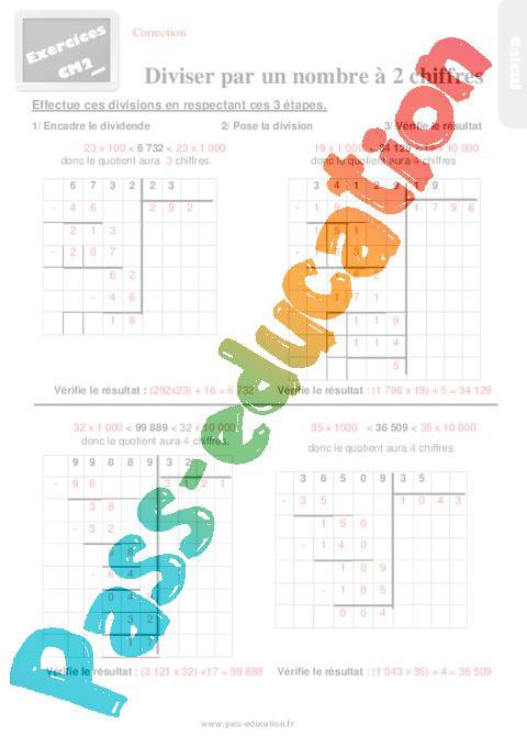 Diviser par un nombre à deux chiffres au Cm2 – Exercices, révisions ...