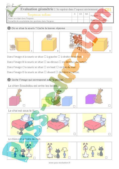 Se repérer dans l’espace environnant au CE1 – Evaluation: QCM – Quiz ...