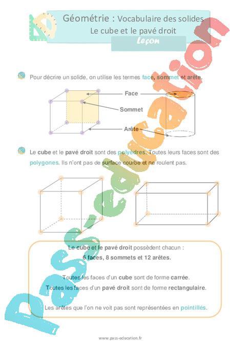 Vocabulaire des solides : Le cube et le pavé droit – Leçon de géométrie ...