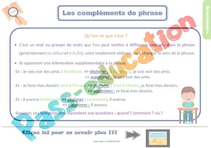 Evaluation avec le corrigé pour le Ce2 – Les compléments de phrase ...