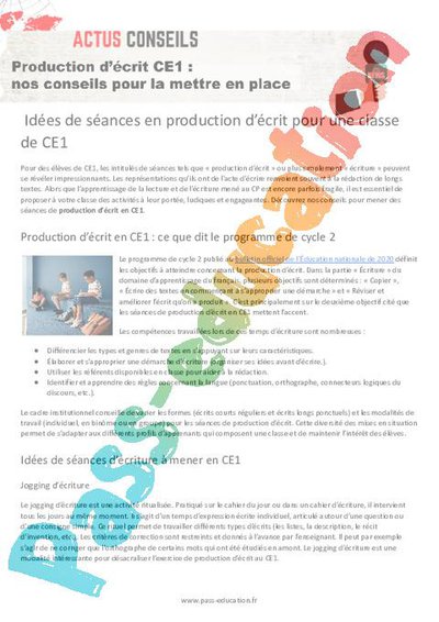 Production d’écrit CE1 : nos conseils pour la mettre en place par Pass ...