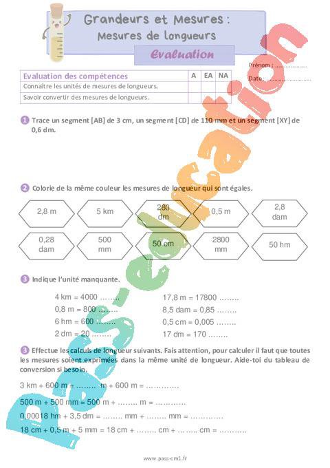 Mesures de longueurs – Évaluation de grandeurs et mesures pour le cm1 ...