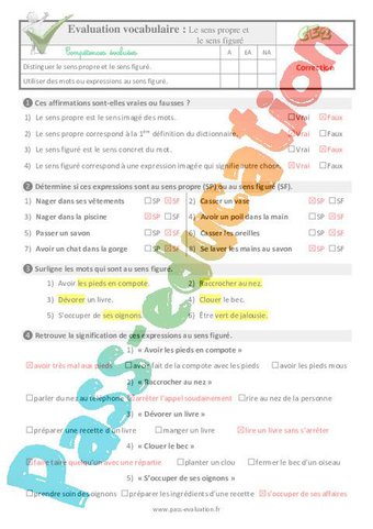 Le sens propre et le sens figuré au Ce2 – Evaluation: QCM – Quiz – PDF ...
