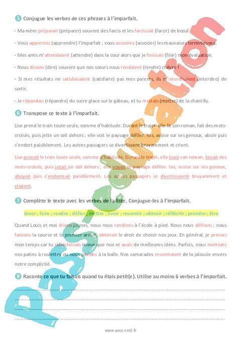Imparfait de l’indicatif (Bilan) – Exercices de conjugaison pour le cm2 ...
