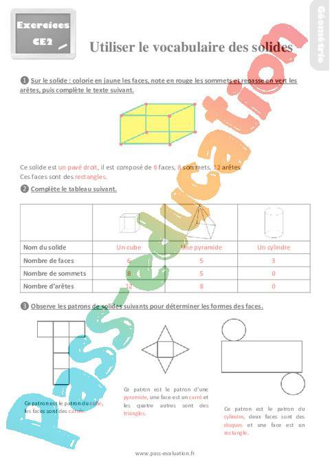 Bilan pour le Ce2 sur utiliser le vocabulaire des solides – Evaluation avec la correction ...