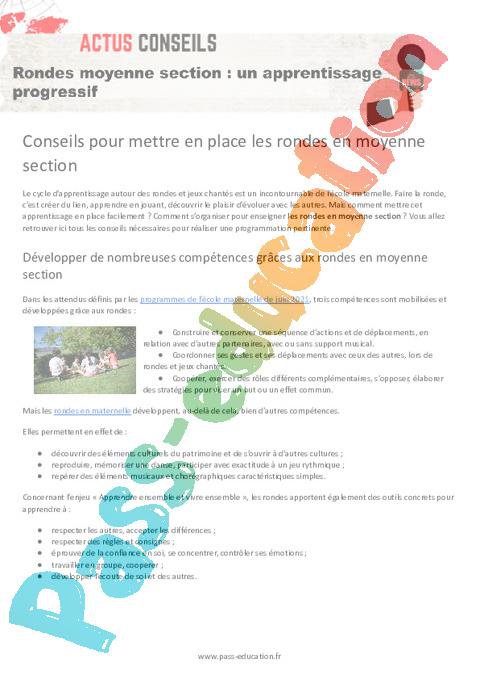 Rondes moyenne section : un apprentissage progressif par Pass-education ...