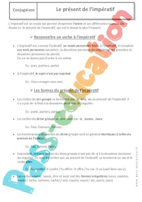 Présent de l’impératif – 6ème – Cours – Cycle 3 – PDF à imprimer par ...