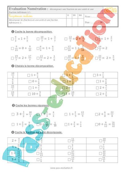 Décomposer une fraction en une unité et une fraction inférieure à 1 au Cm2 – Evaluation: QCM ...