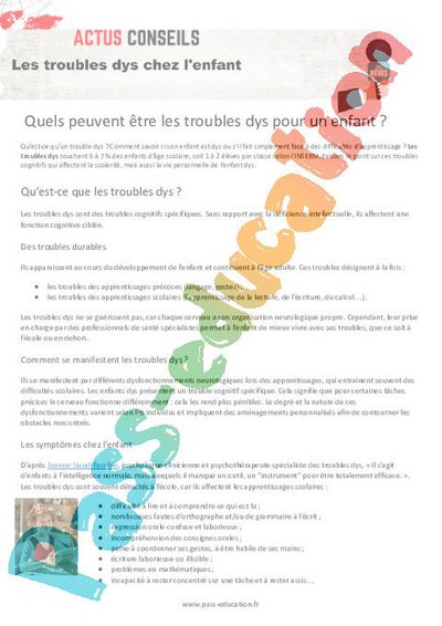 Les troubles dys chez l’enfant par Pass-education.fr - jenseigne.fr