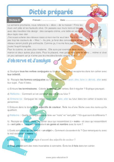 Dictée préparées / réfléchies (n°8) – Niveau CM2 – PDF à imprimer par ...