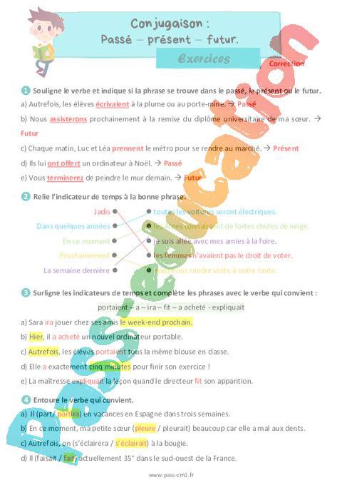 Passé-présent-futur – Exercices de conjugaison pour le cm1 – PDF à ...