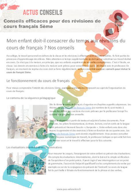 Conseils efficaces pour des révisions de cours français 5ème par Pass ...