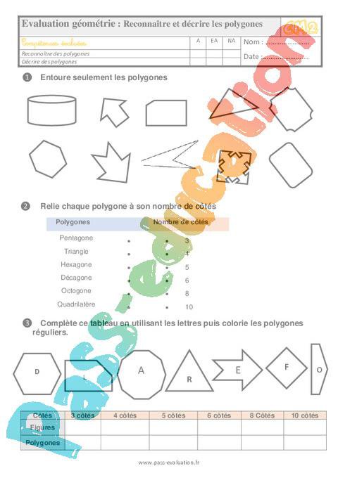 Evaluation sur comment reconnaître et décrire les polygones au CM2 ...