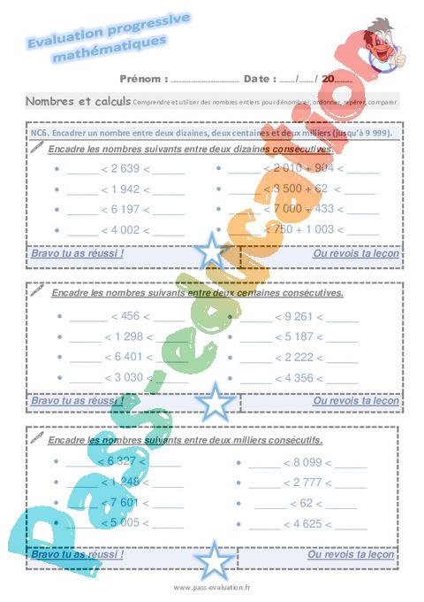 Encadrer un nombre entre deux dizaines, deux centaines et deux milliers ...