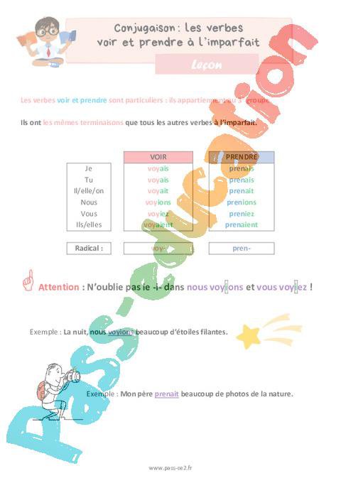 Les verbes voir et prendre à l’imparfait – Leçon de conjugaison pour le ...