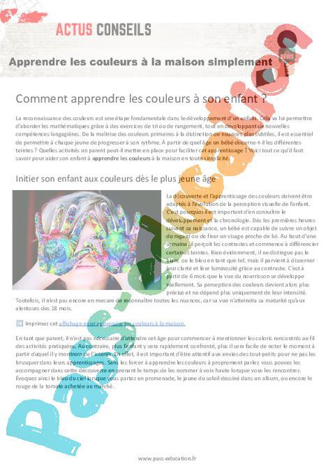 Apprendre les couleurs à la maison simplement par Pass-education.fr ...