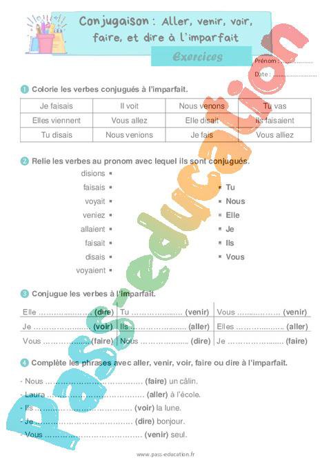 Aller, venir, voir, faire, et dire à l’imparfait – Exercices de ...