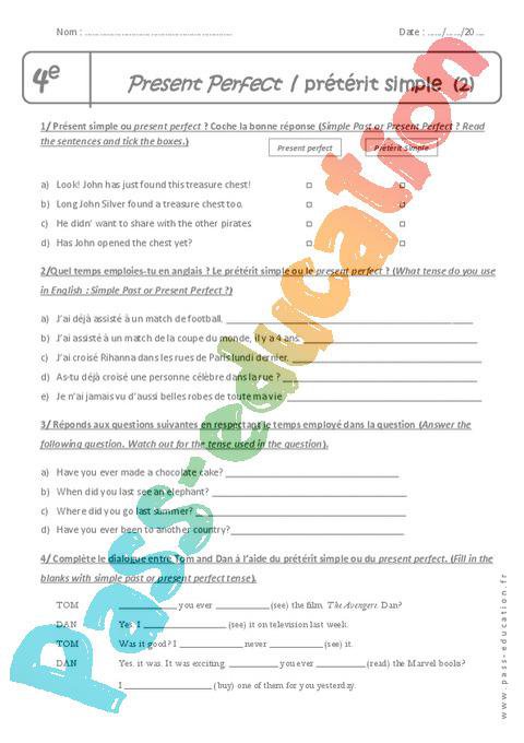 Present Perfect – Prétérit simple – 4ème – Exercices corrigés par Pass ...