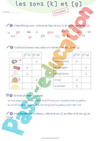 Confusion entre les sons [k] et [g] – CP – CE1 – Exercices de phonologie avec les corrections ...